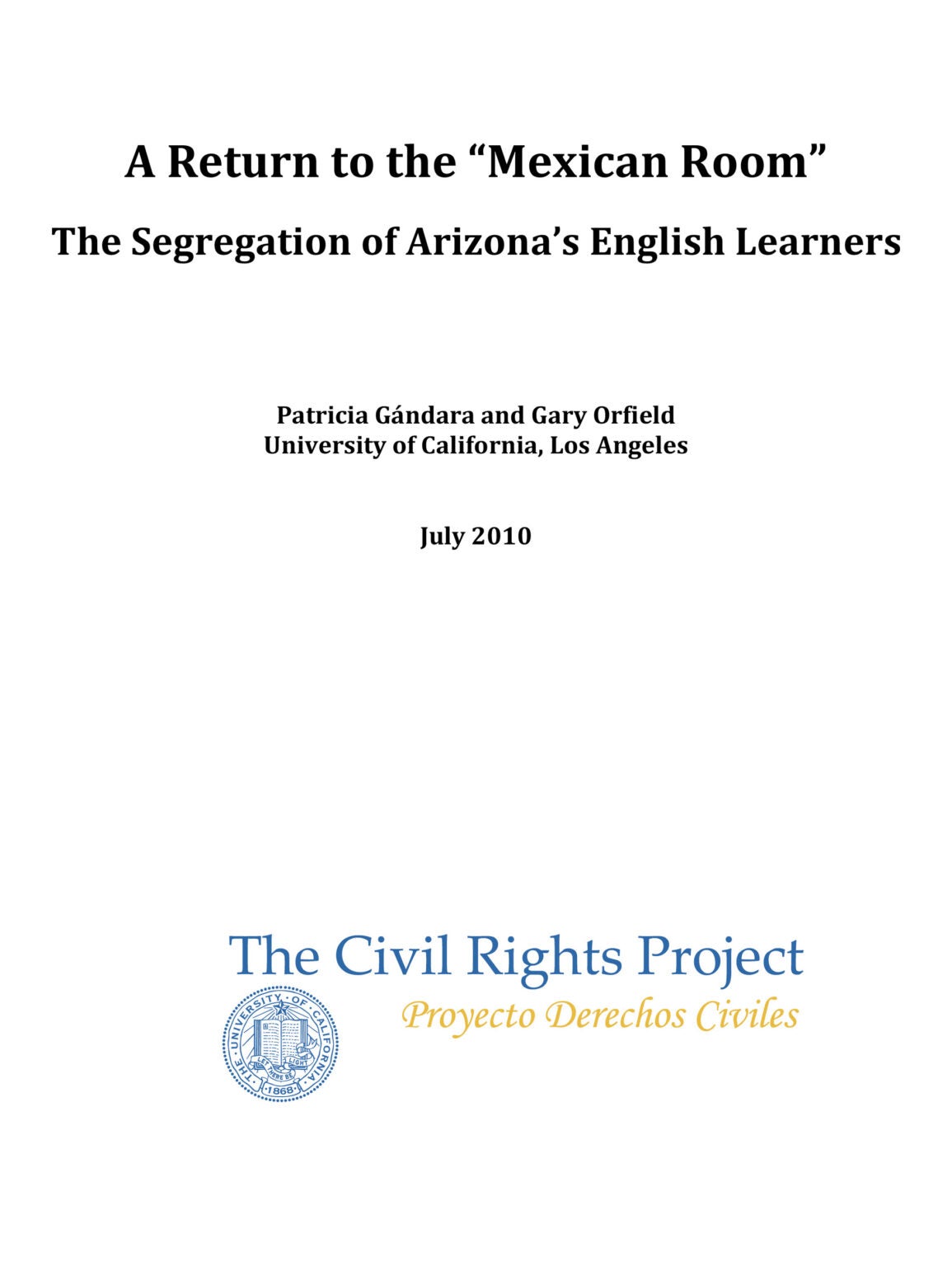A Return to the “Mexican Room”: The Segregation of Arizona’s English ...