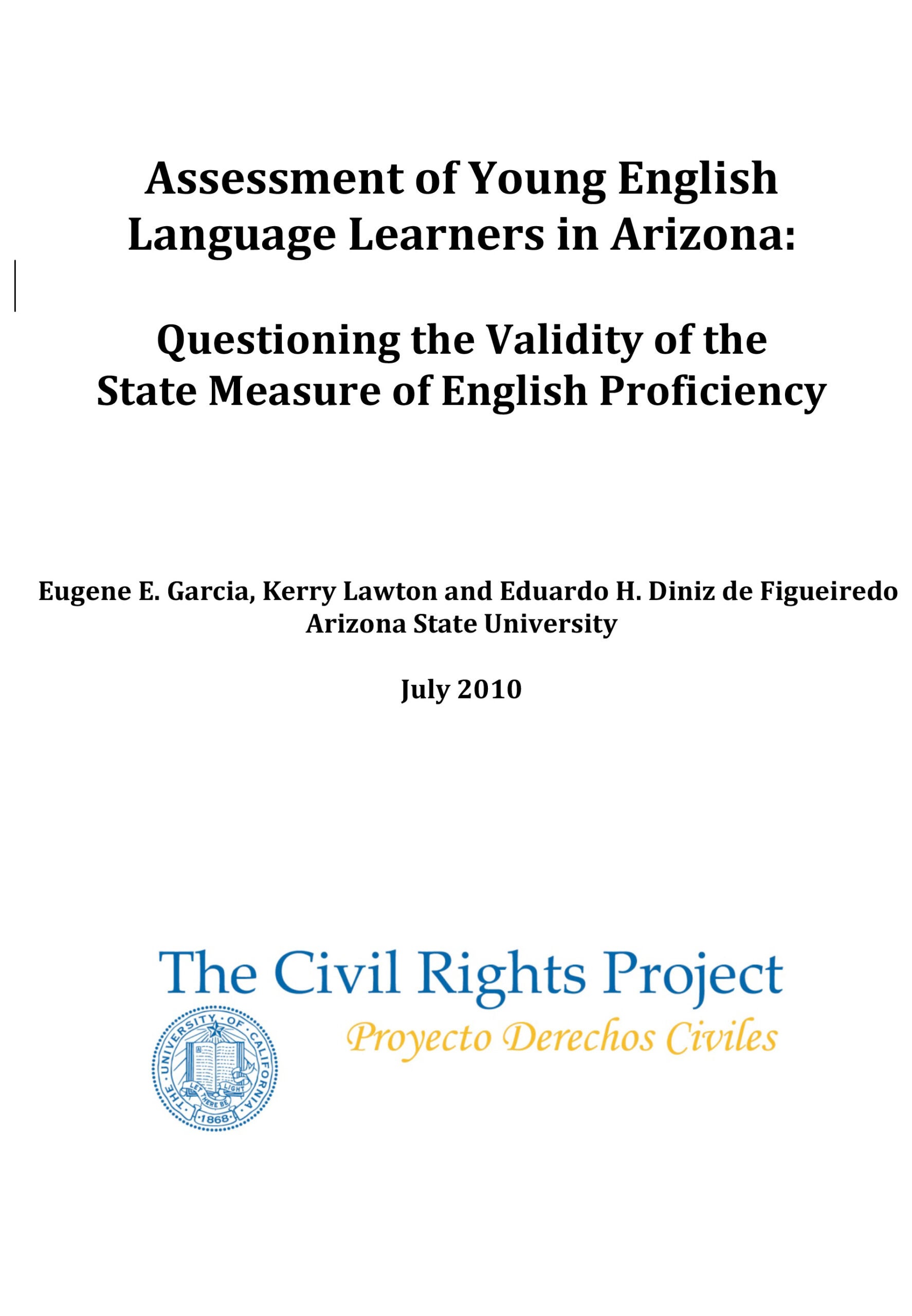 Assessment of Young English Language Learners in Arizona: Questioning ...