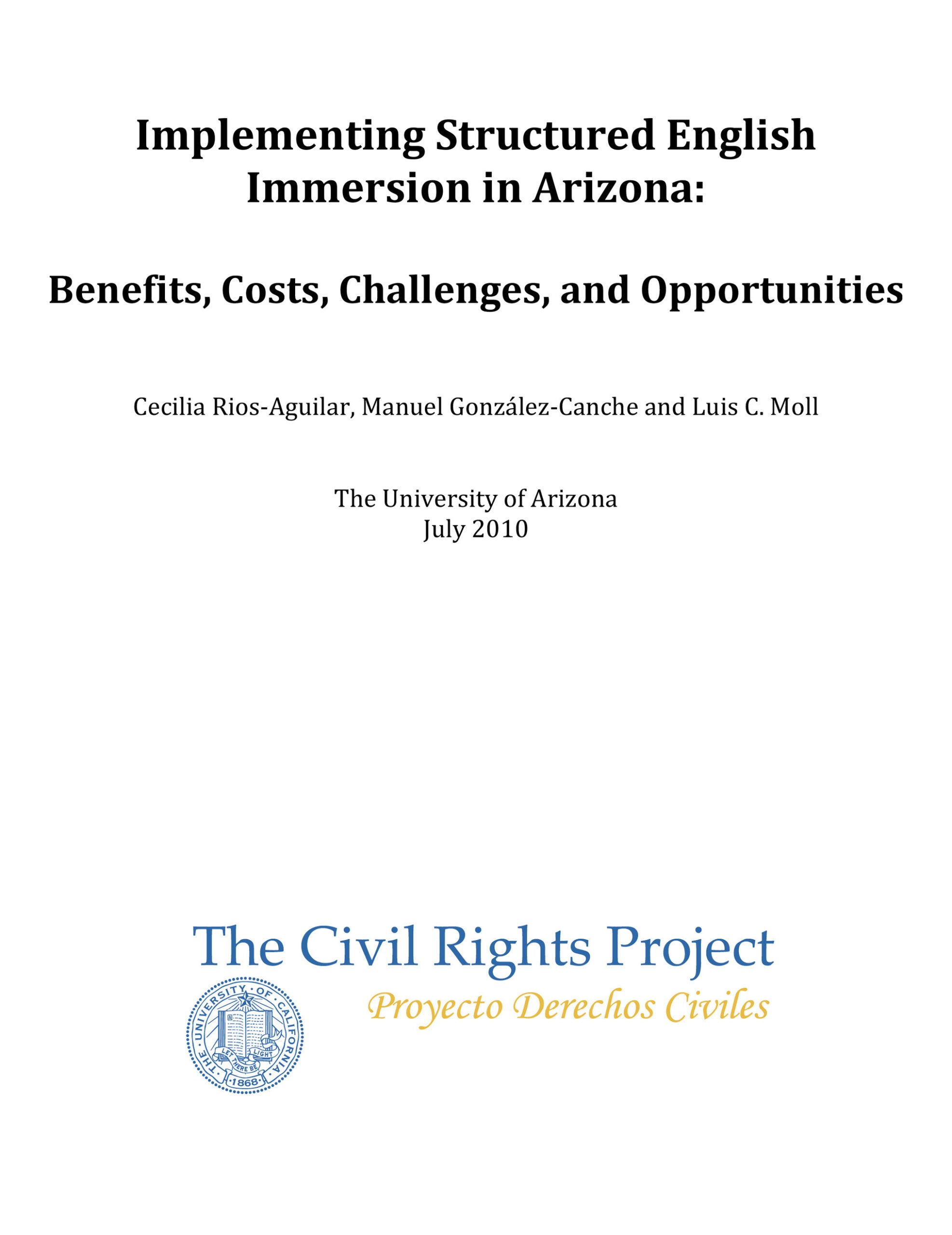 Implementing Structured English Immersion (SEI) in Arizona: Benefits ...